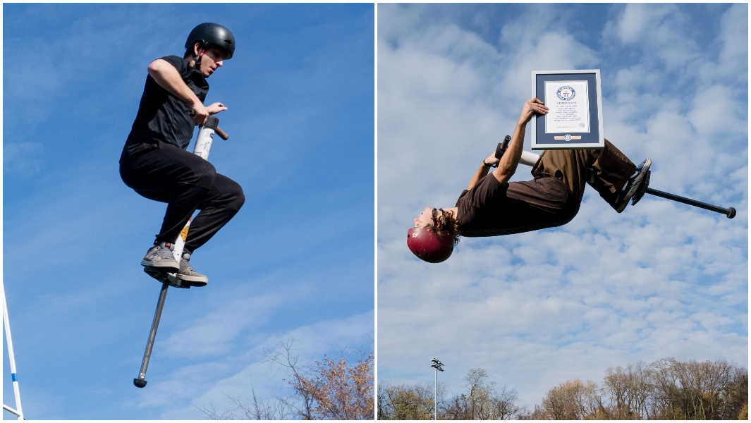 Un salto con un palo de pogo rompe récord con voltereta hacia atrás de ...